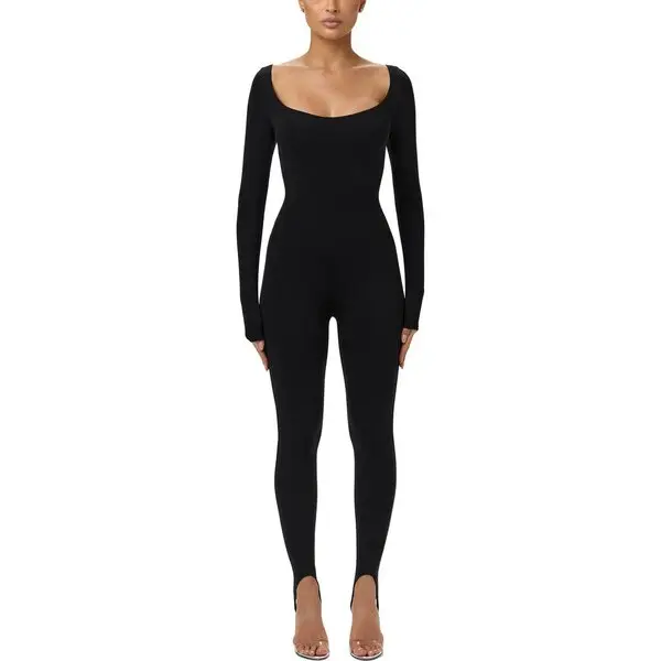 Naked Wardrobe Scoop Neck Stirrup Jumpsuit - Black