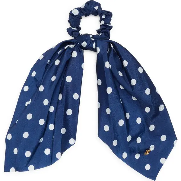 L. Erickson Athens Polka Dot Scarf Tie Scrunchie - Navy/white
