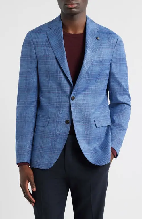 JACK VICTOR Midland Soft Constructed Plaid Stretch Wool Sport Coat - Blue