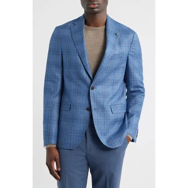 JACK VICTOR Midland Contemporary Fit Plaid Sport Coat - Blue