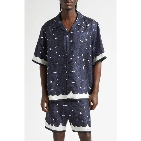 Givenchy Rose Print Silk Twill Camp Shirt