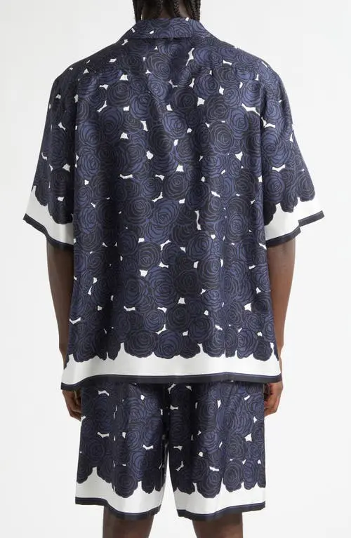 Givenchy Rose Print Silk Twill Camp Shirt