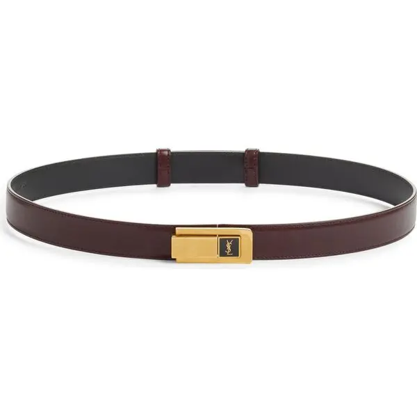 Saint Laurent Charniere Logo Buckle Leather Belt - Hot Wine