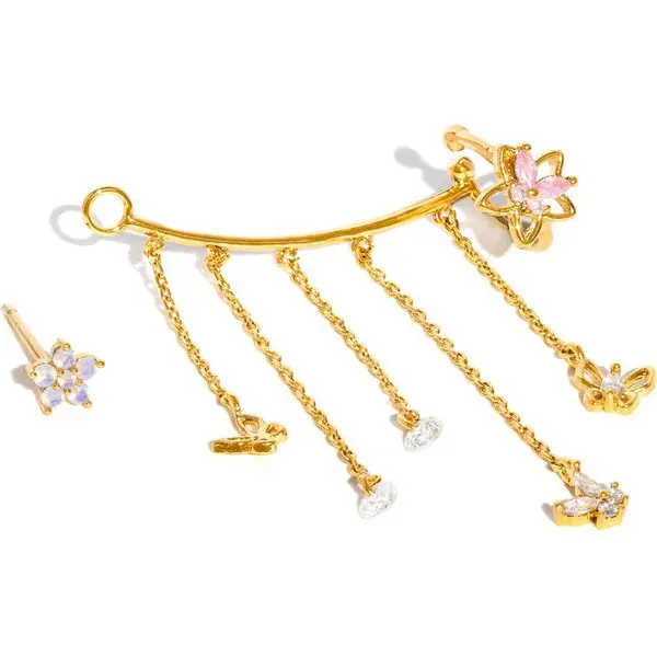GIRLS CREW Mari Chandelier Single Stud & Cuff Ear Crawler - Gold
