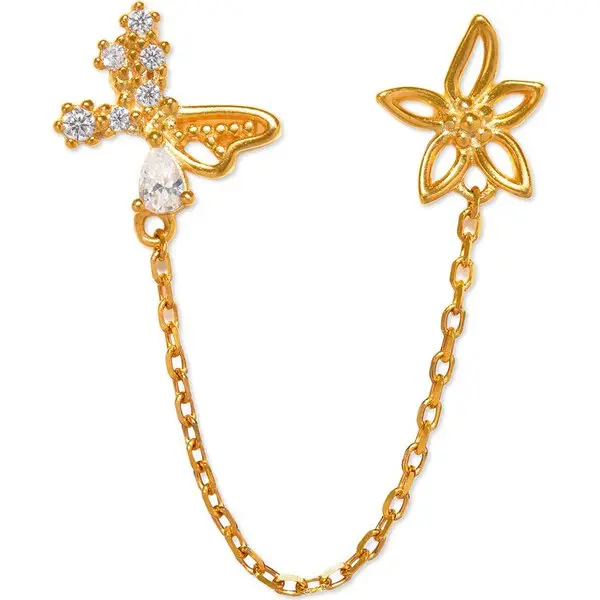 GIRLS CREW Butterfly Effect Double Piercing Chain Earring - Gold