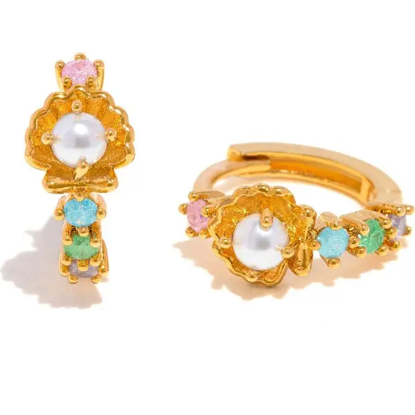 GIRLS CREW Saltwater Faux Pearl Hoop Earrings - Gold