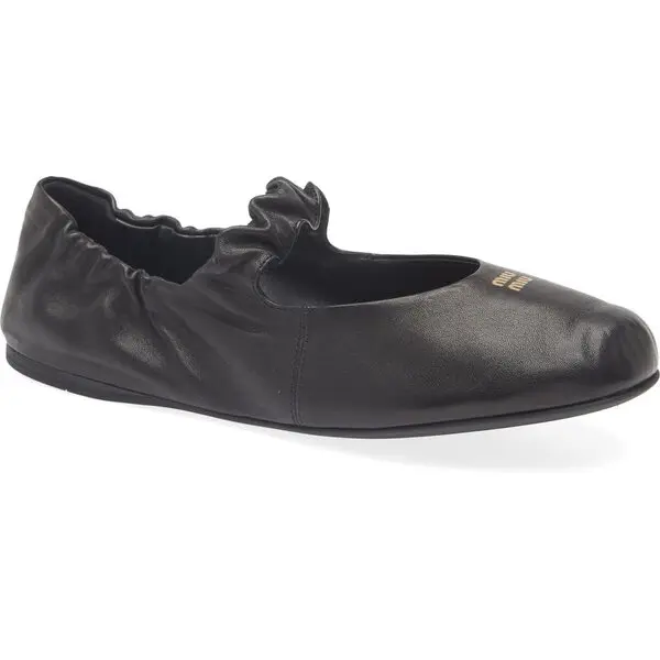 Miu Miu Ruched Ballerina Flat - Nero