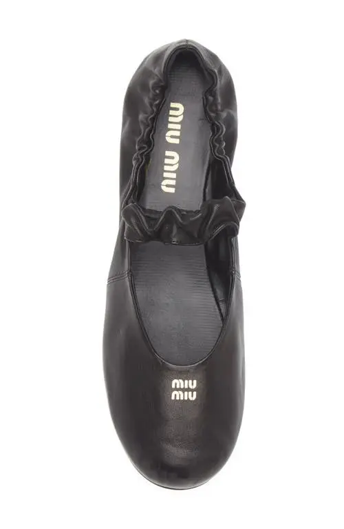 Miu Miu Ruched Ballerina Flat - Nero