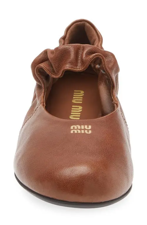 Miu Miu Ruched Ballerina Flat - Rovere