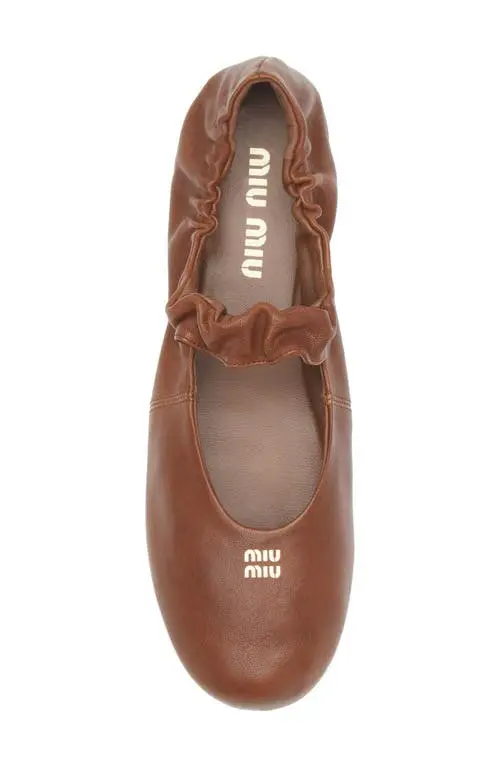 Miu Miu Ruched Ballerina Flat - Rovere