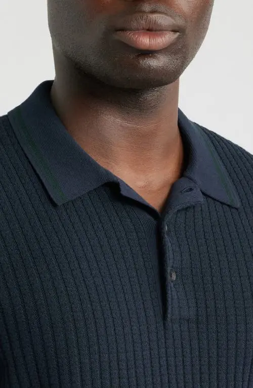 Rag & Bone Harvey Rib Polo Sweater - Navy