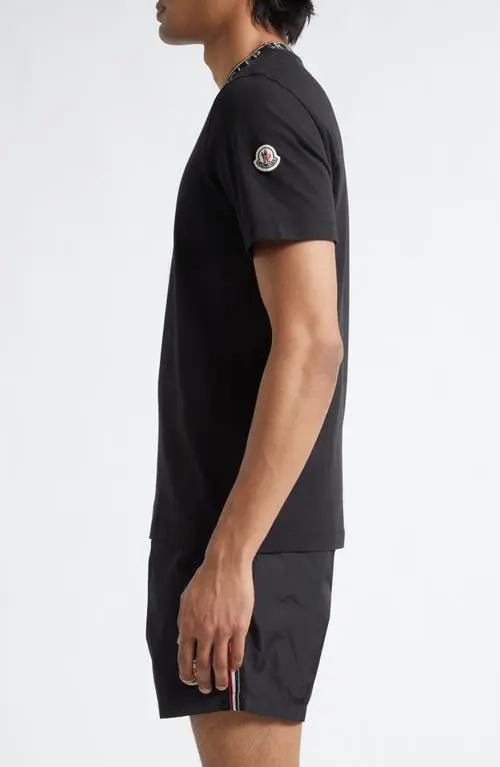 Moncler Logo Trim Cotton T-shirt - Black