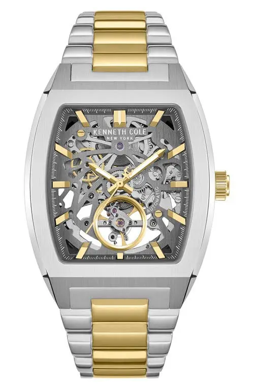 KENNETH COLE The Hollis Tonneau Skeleton Automatic Bracelet Watch - Multi
