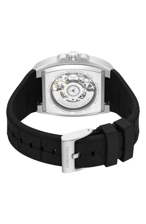 KENNETH COLE Skeleton Tonneau Automatic Strap Watch - Black