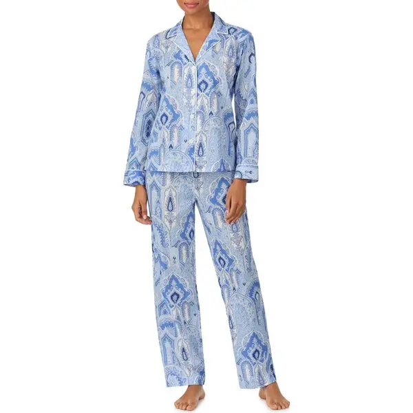 Ralph Lauren Paisley Cotton Blend Pajamas - Blue Paisley