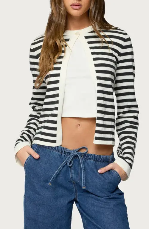 EDIKTED Striped Split Front Cardigan - Black-and-white
