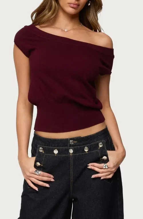 EDIKTED One-shoulder Knit Top - Wine
