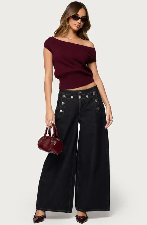 EDIKTED One-shoulder Knit Top - Wine