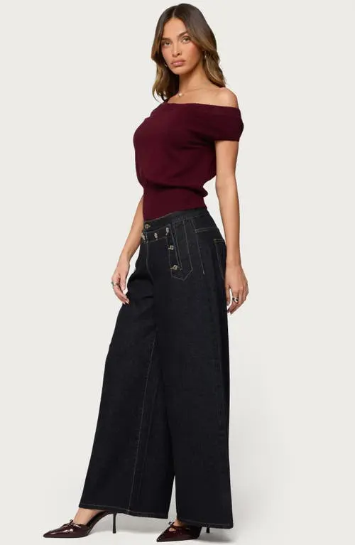 EDIKTED One-shoulder Knit Top - Wine