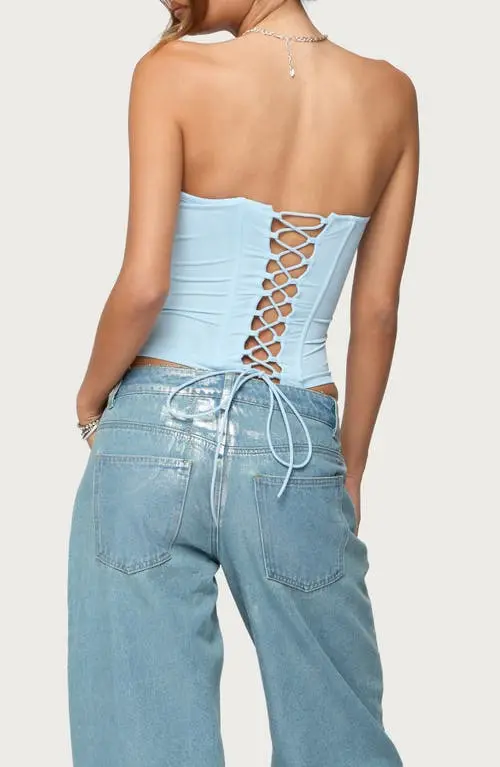 EDIKTED Crystal Embellished Mesh Corset Top - Light-blue
