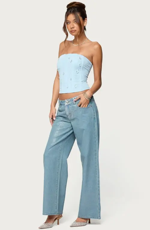 EDIKTED Crystal Embellished Mesh Corset Top - Light-blue