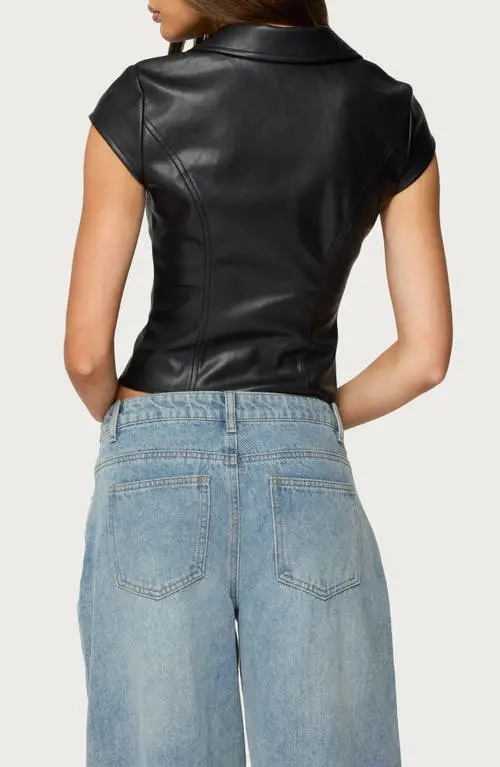 EDIKTED Tailored Faux Leather Button-up Shirt