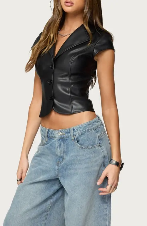 EDIKTED Tailored Faux Leather Button-up Shirt