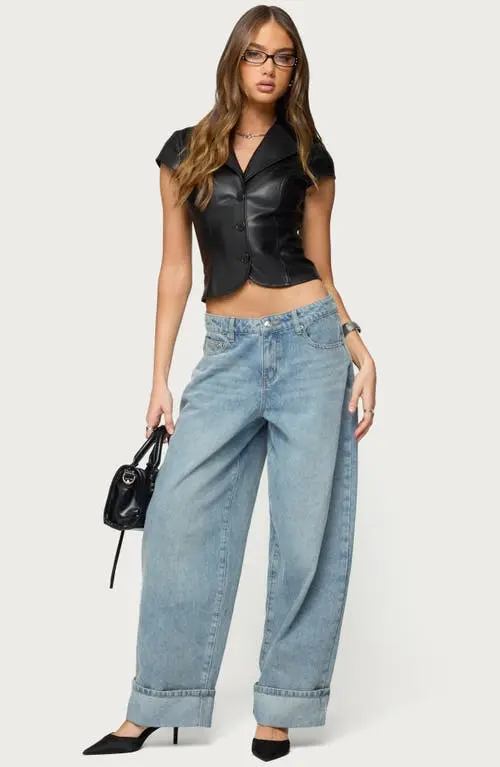 EDIKTED Tailored Faux Leather Button-up Shirt