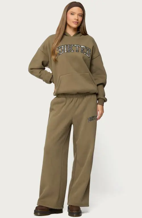 EDIKTED Oversized Fleece Logo Hoodie - Olive
