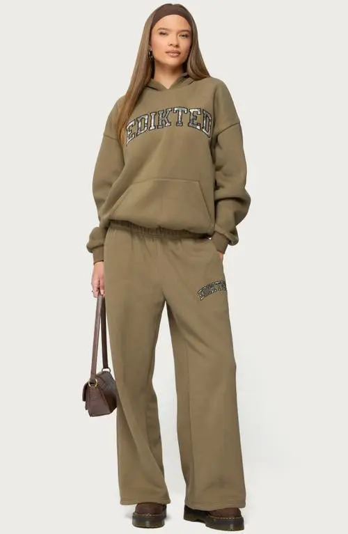 EDIKTED Oversized Fleece Logo Hoodie - Olive