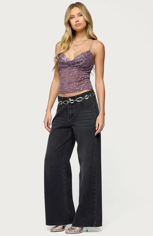 EDIKTED Sequin Layered Cowl Neck Lace Camisole