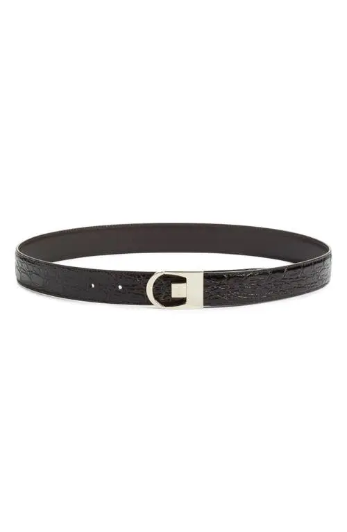 Saint Laurent Cassandre Buckle Reversible Leather Belt - Fondente