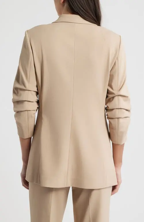 Anne Klein Scrunch Sleeve Open Front Jacket - Latte