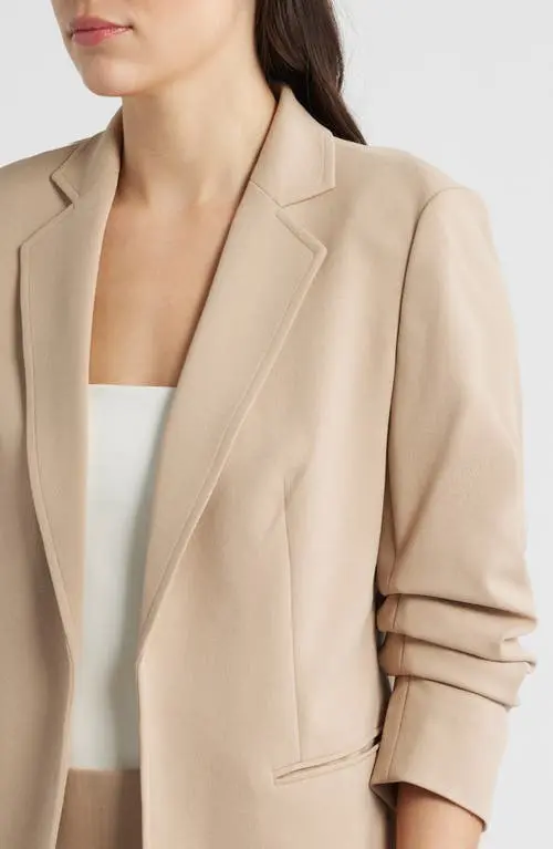 Anne Klein Scrunch Sleeve Open Front Jacket - Latte