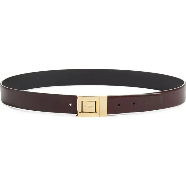 Saint Laurent La 76 Calfskin Leather Belt - Hot Wine