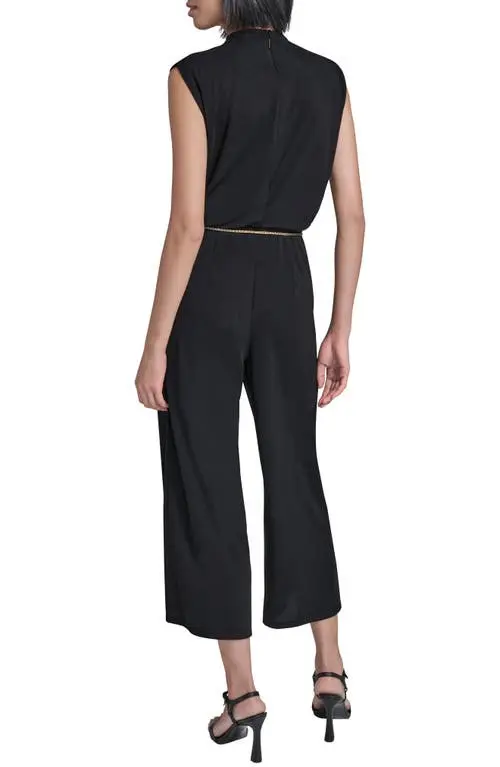 Karl Lagerfeld Jersey Jumpsuit With Faux Pearl Chain Belt