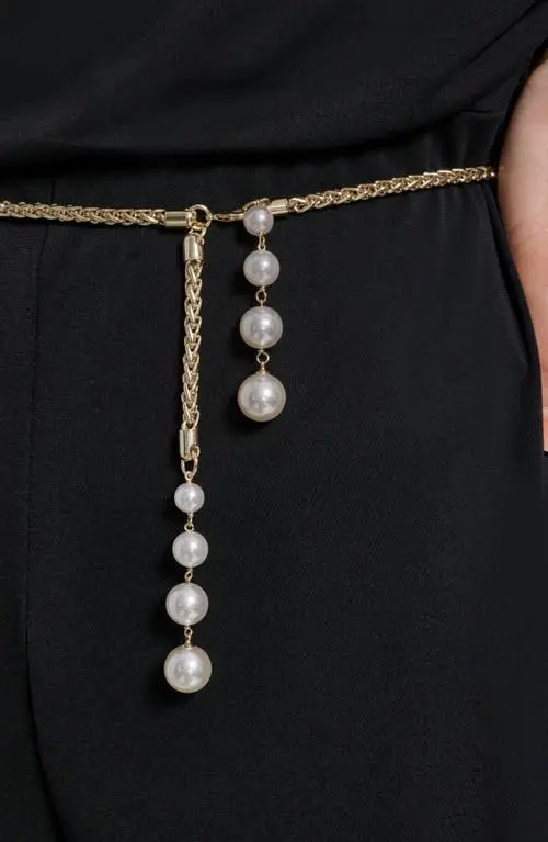 Karl Lagerfeld Jersey Jumpsuit With Faux Pearl Chain Belt