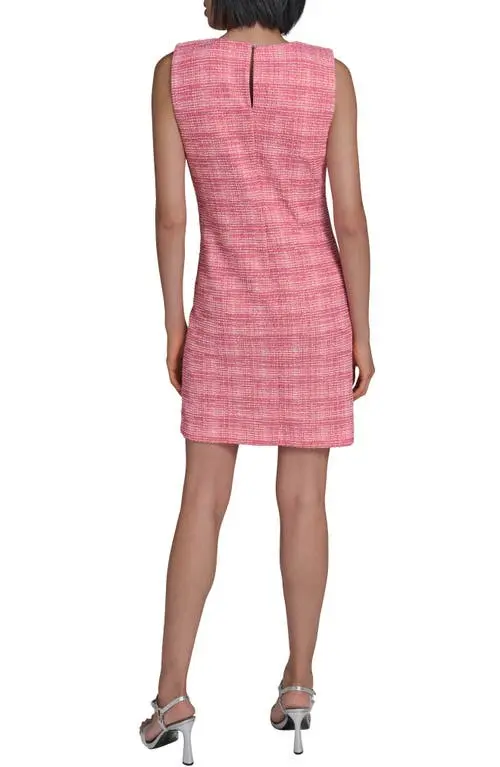 Karl Lagerfeld Metallic Tweed Shift Minidress - Hot Pink Soft White