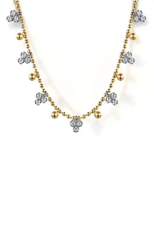 GABRIEL & CO. Diamond & Bead Droplet Necklace - Two Tone