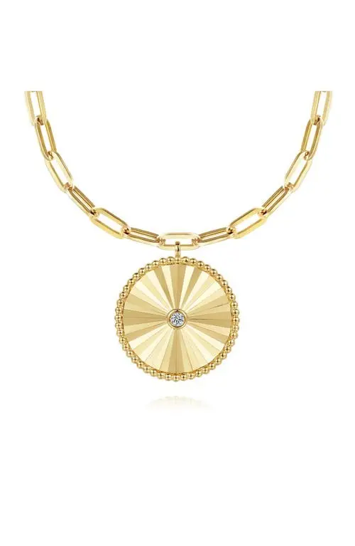 GABRIEL & CO. 14k Yellow Diamond Medallion Pendant Necklace - Gold