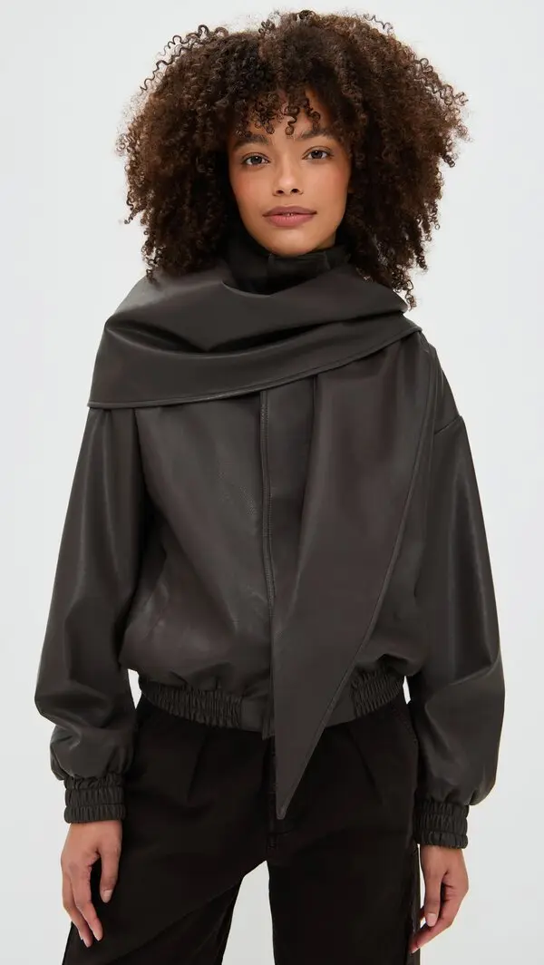 Pixie Market Faux Leather Bomber Jacket With Scarf