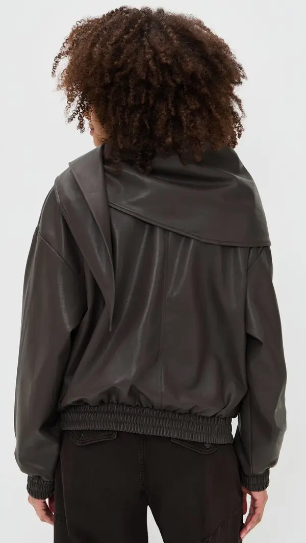Pixie Market Faux Leather Bomber Jacket With Scarf