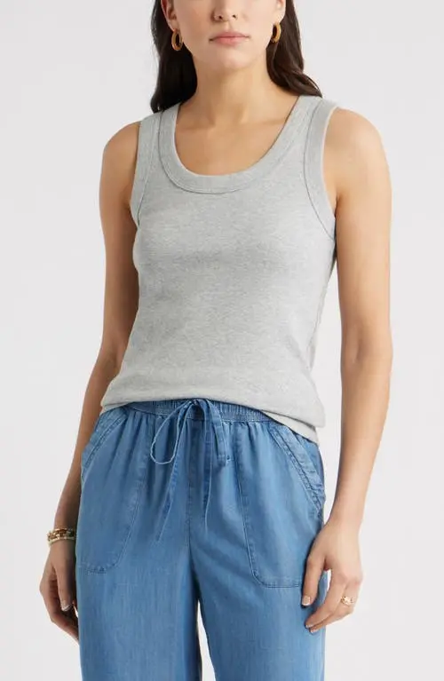 Caslon Scoop Neck Ribbed Cotton Tank - Grey Heather