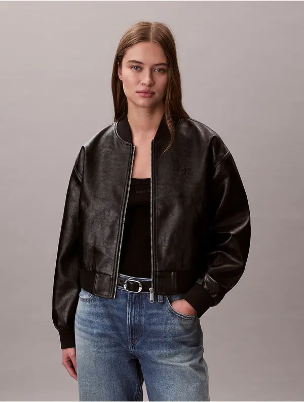 Calvin Klein Faux Leather Bomber Jacket