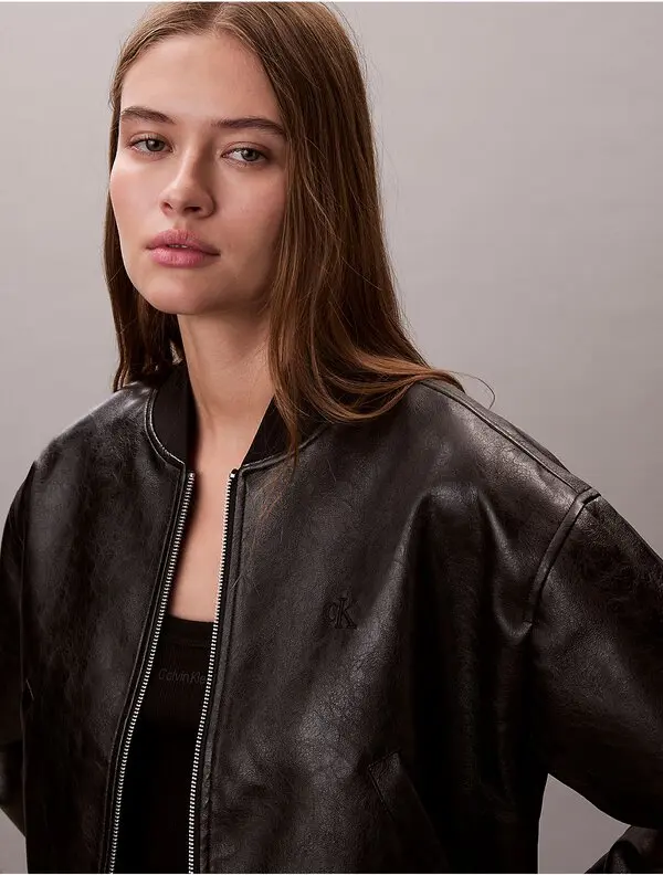 Calvin Klein Faux Leather Bomber Jacket