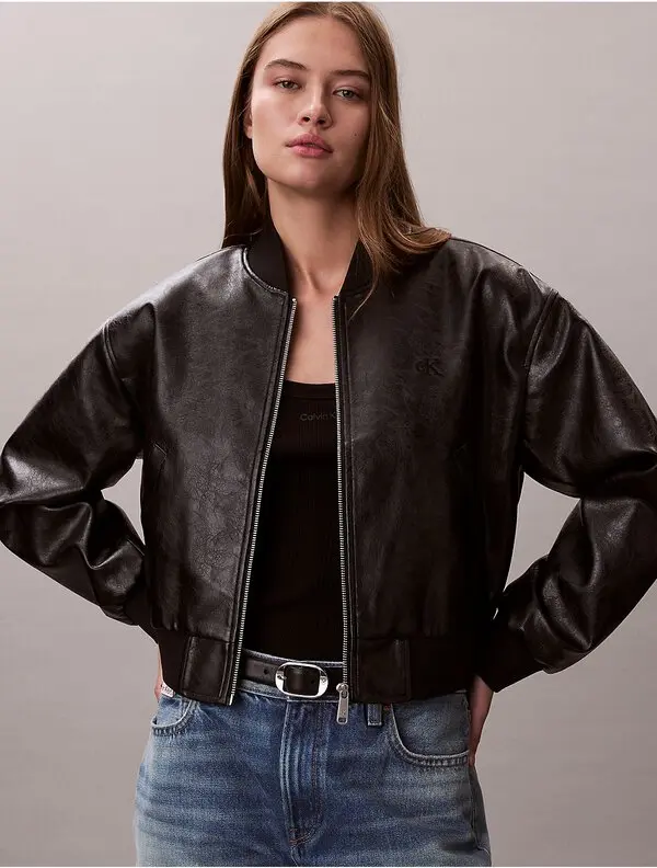 Calvin Klein Faux Leather Bomber Jacket