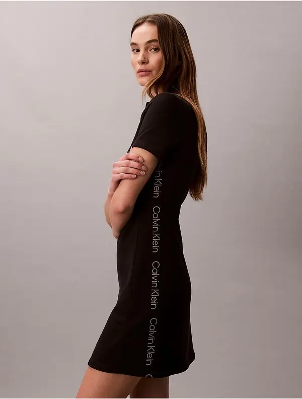 Calvin Klein French Terry Quarter Zip Mini Dress In Black - 50% Off |  Editorialist