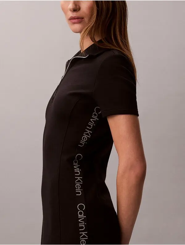 Calvin Klein French Terry Quarter Zip Mini Dress In Black - 50% Off |  Editorialist
