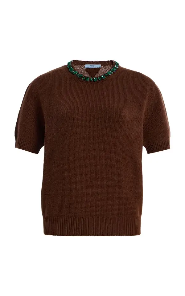 Prada Embellished Wool-cashmere Sweater - Brown