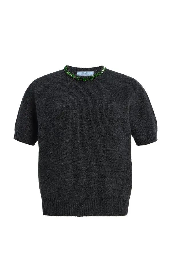 Prada Embellished Wool-cashmere Sweater - Grey